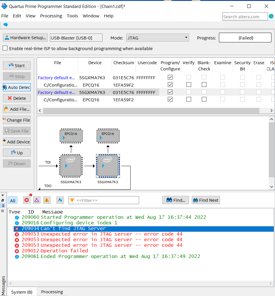 Reerror 209034 Cant Find Jtag Server Intel Community