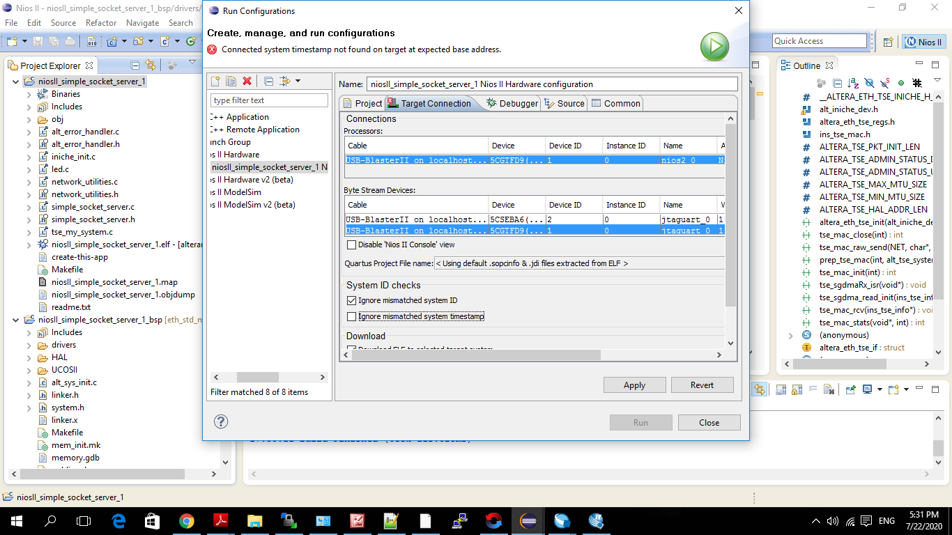 System timestamp mismatch - NIOS II Simple Socket Server - Intel Community