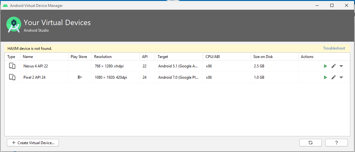 (HAXM device is not found) error in Android studio/Windows 10 - Intel Community