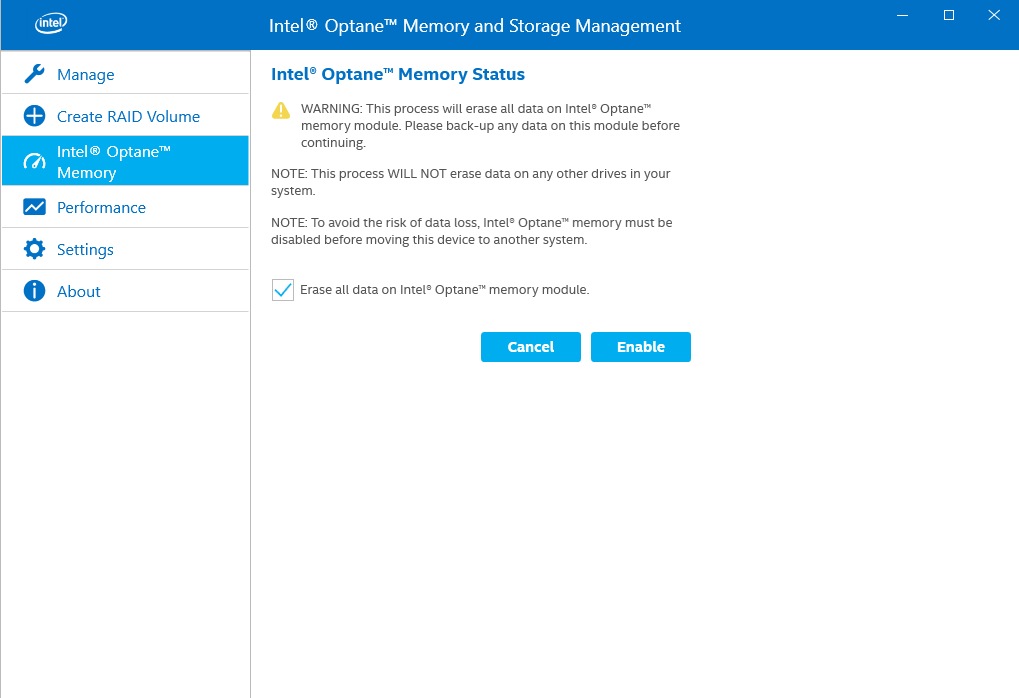 Solved: Intel optane memory not enabling in the optane memory and storage managemnet program ...
