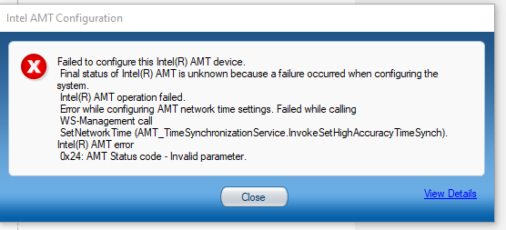 AMT configuration utility error: WS-Management call SetNetworkTime ...