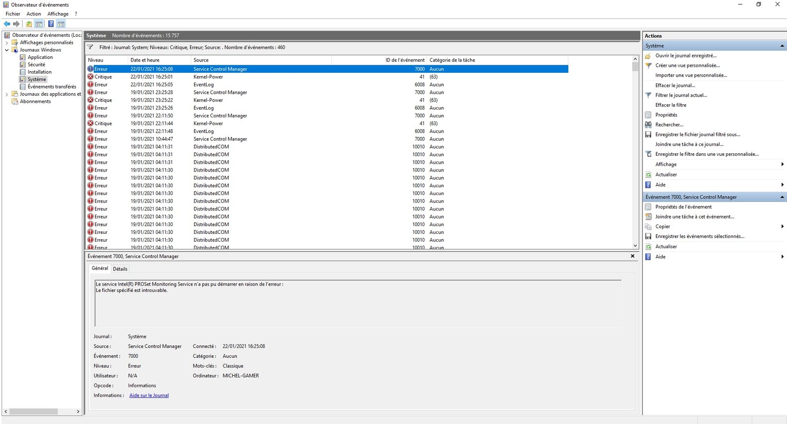 Solved: Intel(R) ProSet Monitoring Service n'a pas pu demarrer erreur ...