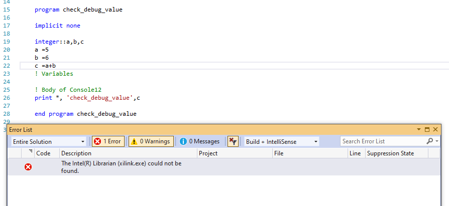 Solved: variables value not showing while debugging openAPI fortran on VS Community 2019 - Intel ...