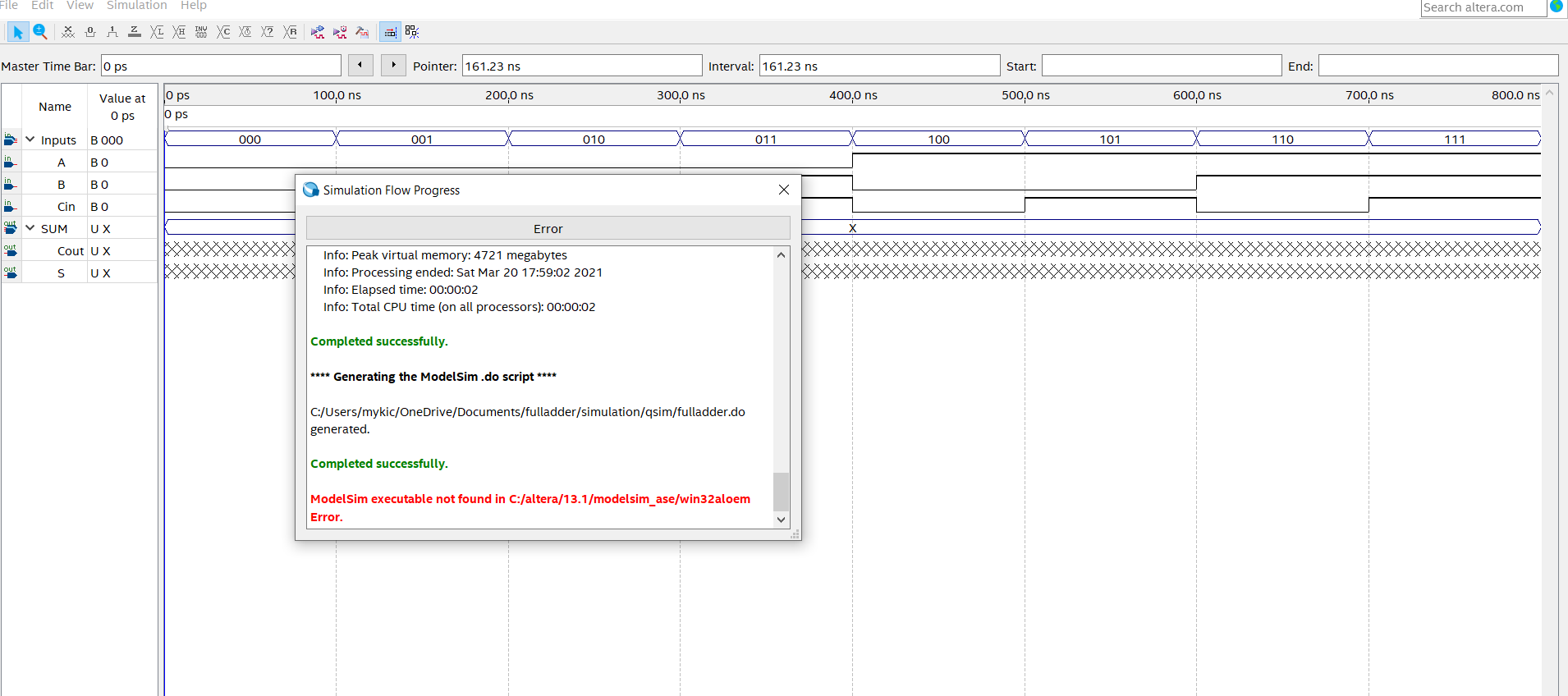 ModelSim executable Error Message - Intel Community