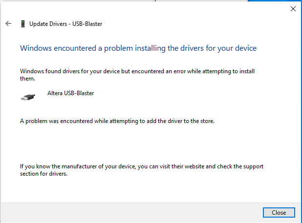 USB blaster driver installing fail in win10 - Intel Community