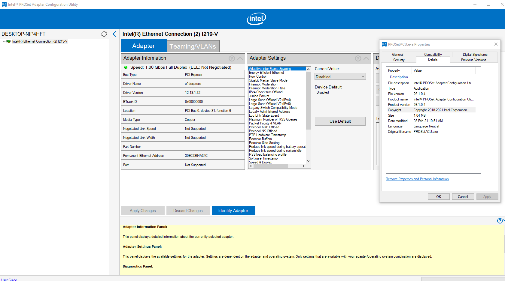 I-219V + 26.2 driver = failed Hardware Test/Interrupt Status - Intel ...