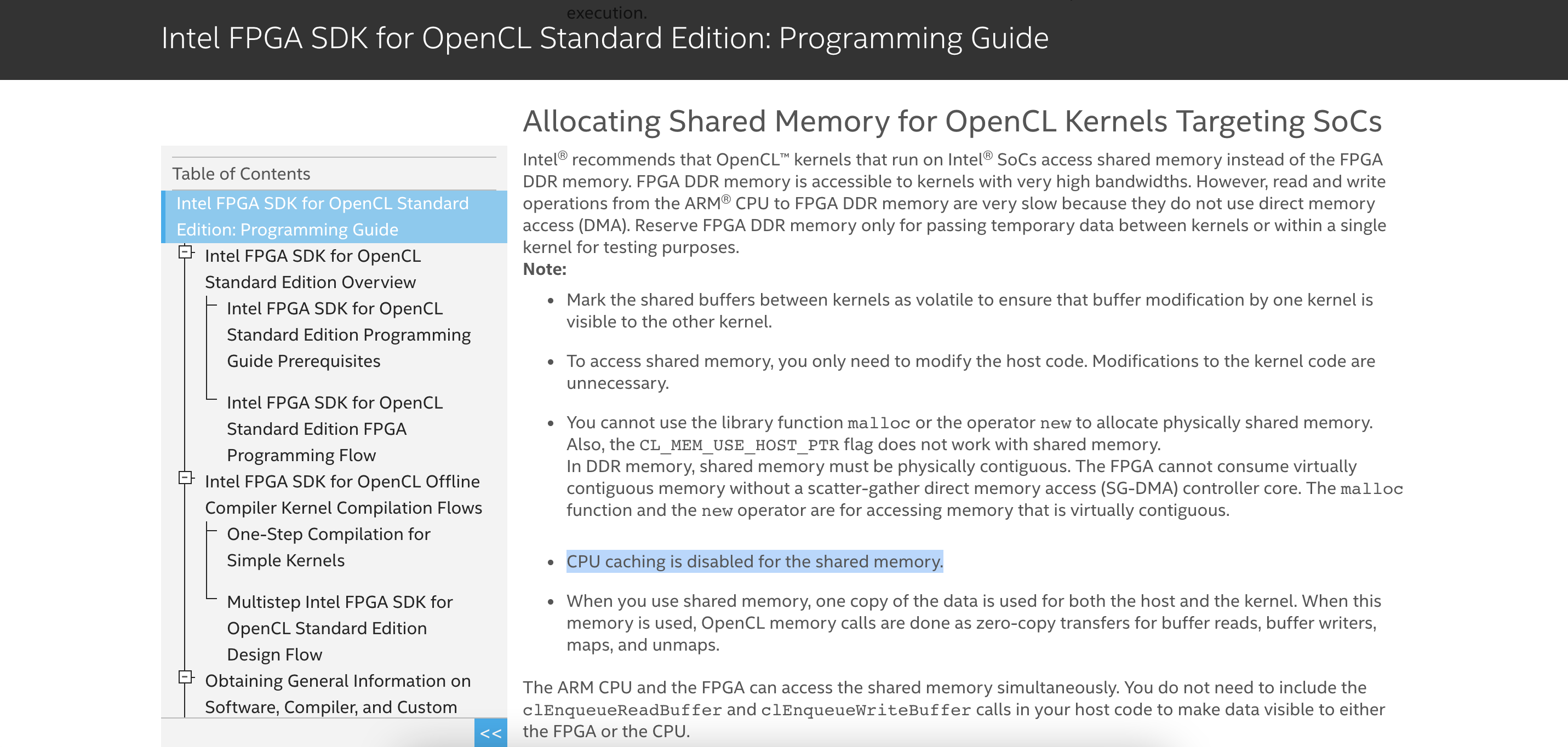 FPGA Opencl caching for CPU access to shared memory through ACP port - Intel Community