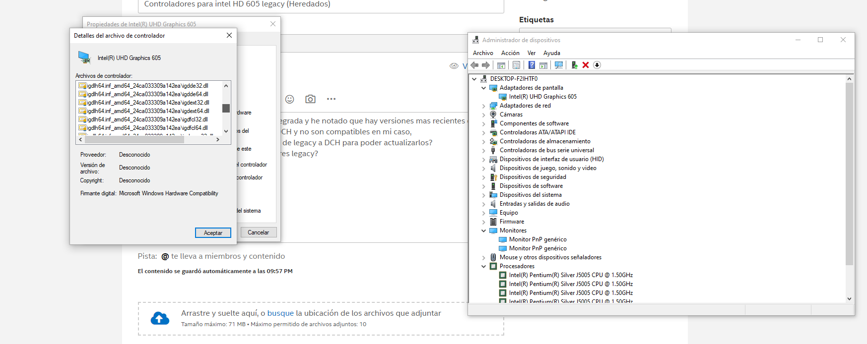 Controladores para intel HD 605 legacy (Heredados) - Intel Community