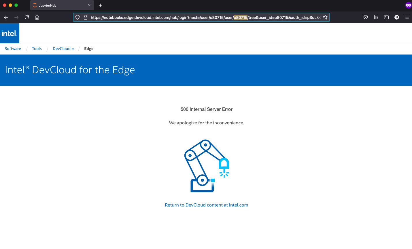 Getting 500 Internal Server Error - Intel Community