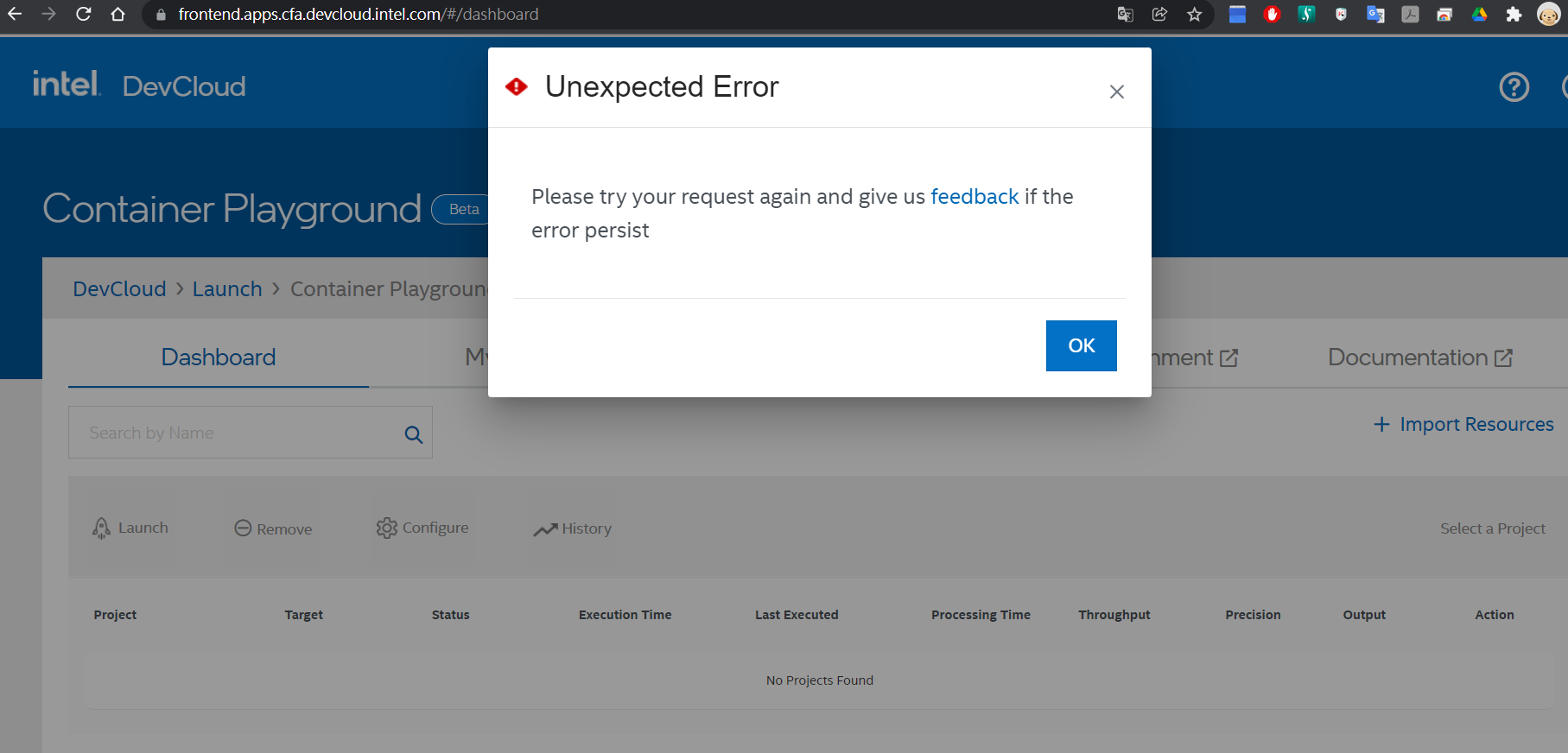Solved: Unable to create project using DevCloud - Intel Community