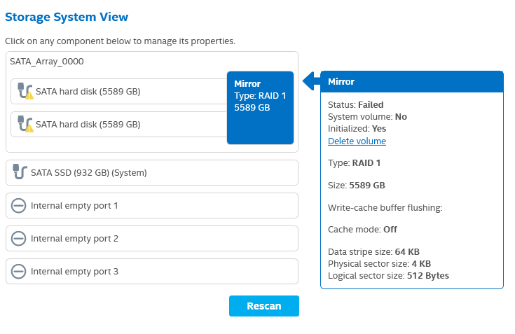 RAID 1 Failed after successful rebuild to new disk - Intel Community