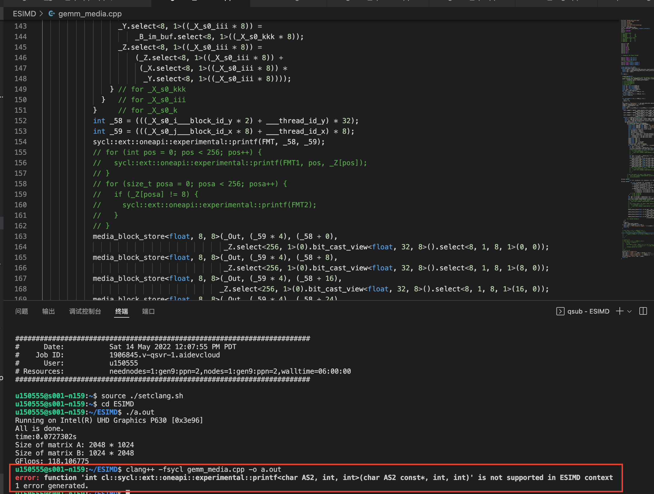 ESIMD DPC++ debug problem - Intel Community
