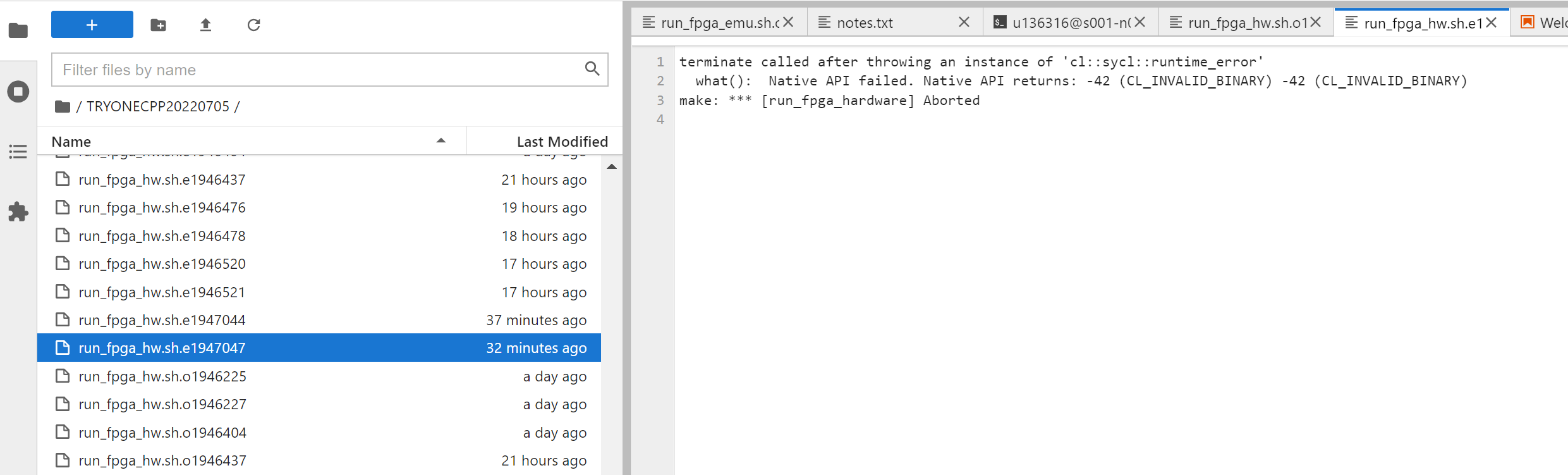 run ONEAPI devcloud FPGA Hardware issues - Intel Community