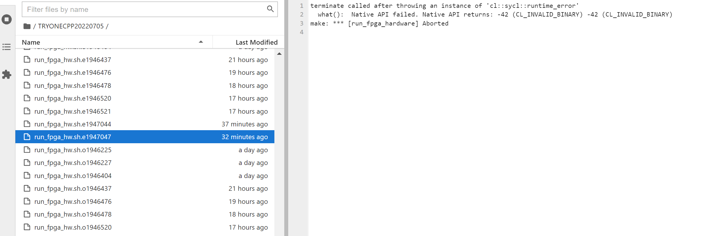 Issues when running ONEAPI devcloud FPGA Hardwares - Intel Community