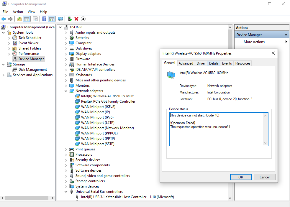 Intel(R) Wireless-AC 9560 errors 5002, 5005, 10400 - Intel Community