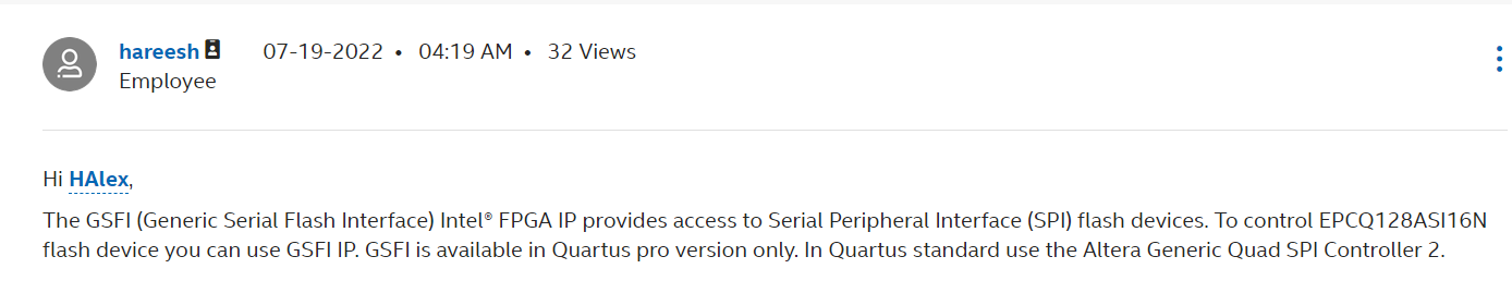 Serial Flash Controller II Intel FPGA IP and Nios II connection - Intel ...
