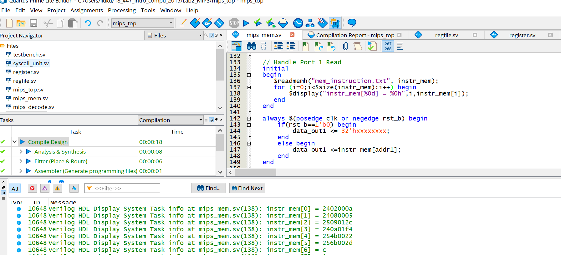 Failure for initialization ROM memory by using $readmemh task - Intel Community