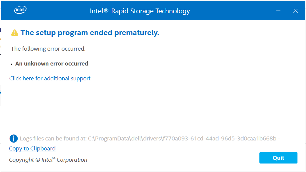 Rapid Storage Driver Wont Install Unknown Error Intel Community