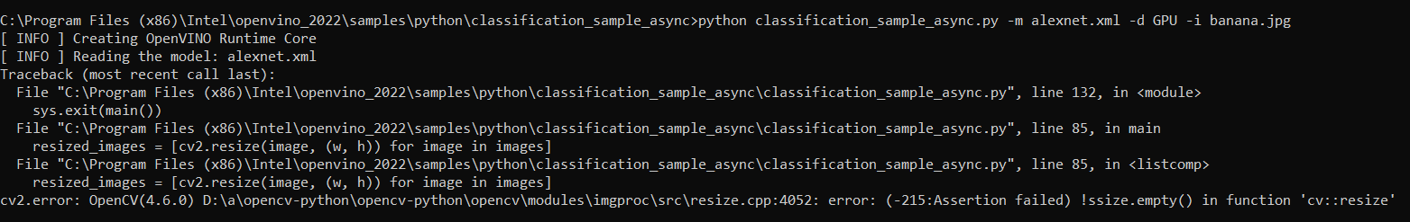 Error in running the OpenVino Image Classification Sample - Intel Community