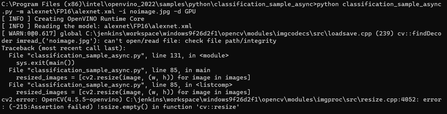 Error in running the OpenVino Image Classification Sample - Intel Community