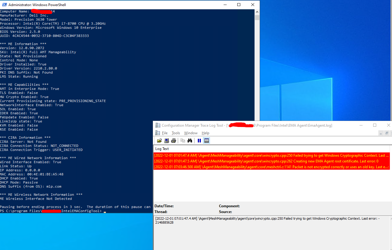 Solved: Intel EMA Provisioning: "Packet is not encrypted correctly or uses an old key. Last ...
