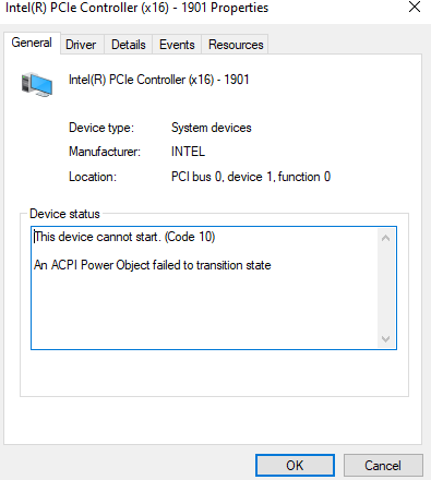 Intel PCie Controller x16-1901 Code 10 - Intel Community