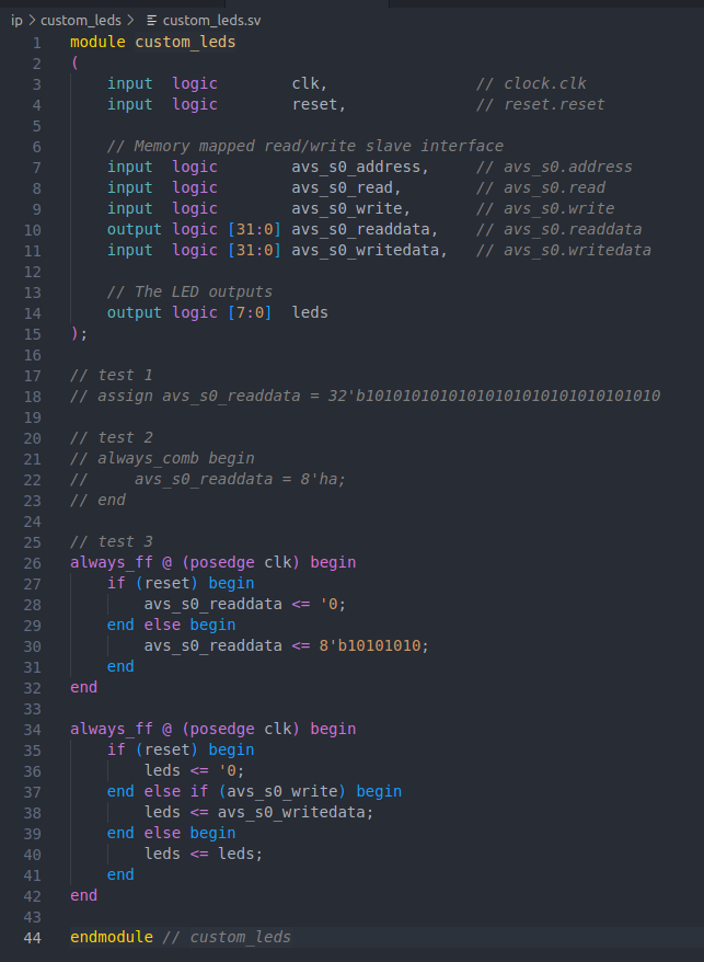Avalon MM slave component: readdata signal is always zero - Intel Community