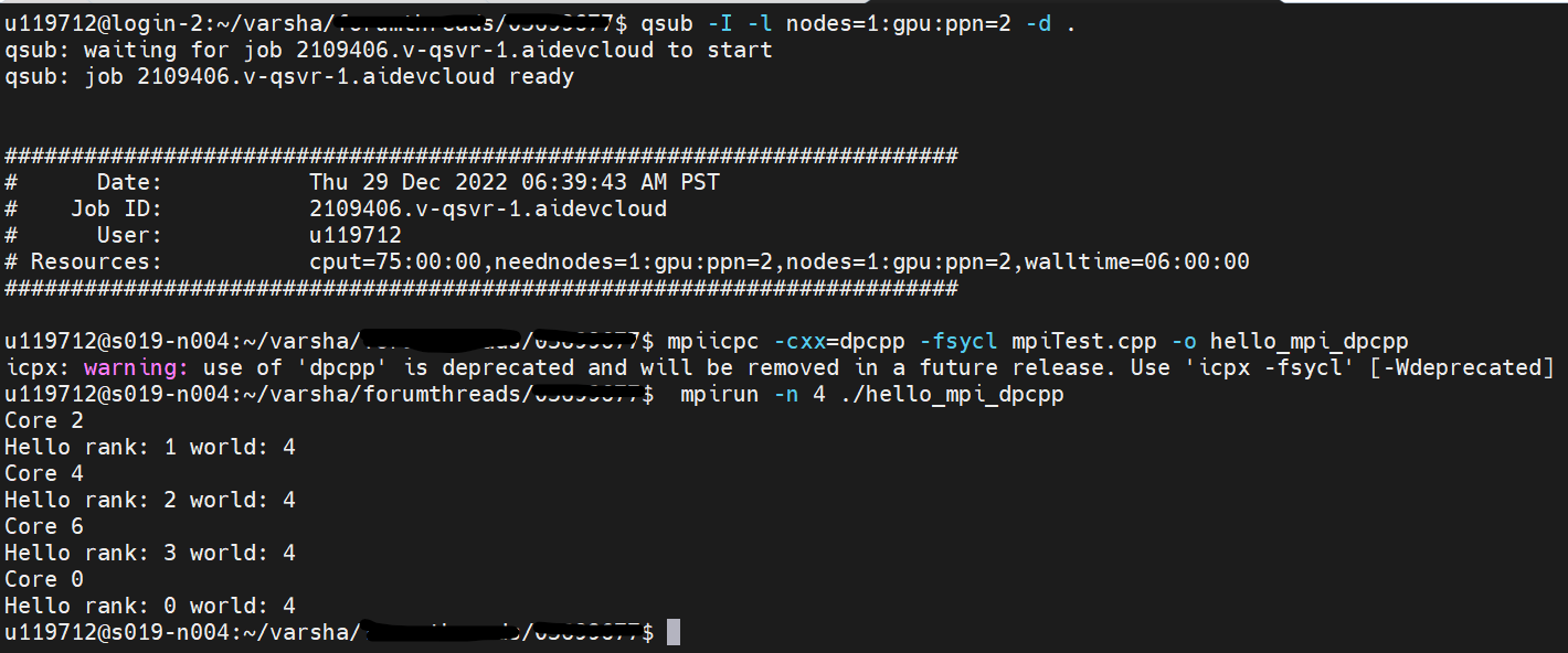 Re: Issue with Running MPI program on Intel devcloud - Intel Communities