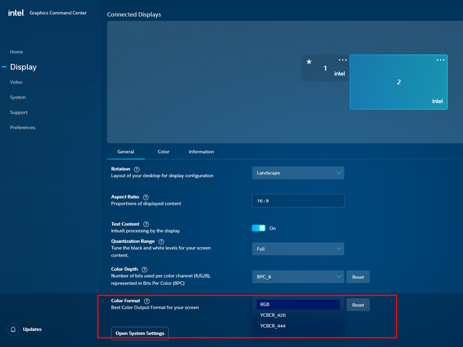 IGCC: Color Format vs YCrCb settings - Intel Community