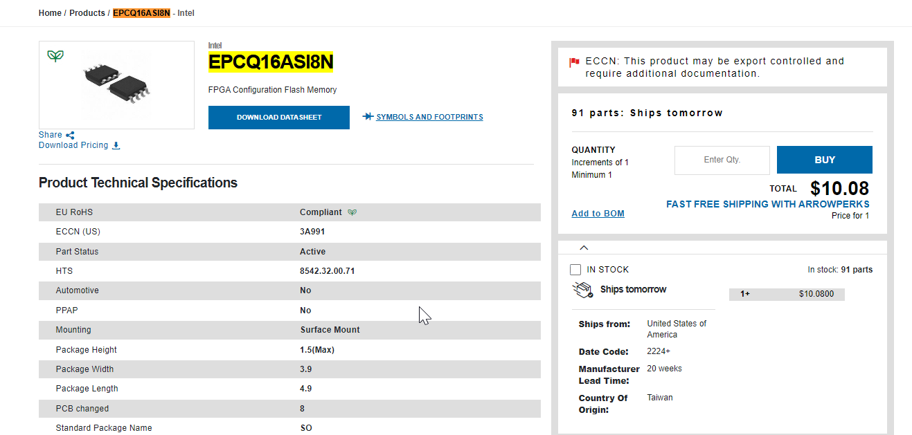 Lifecycle status for EPCS16SI8N, EPCQ16ASI8N, EP4CE6F17C9LN - Intel ...