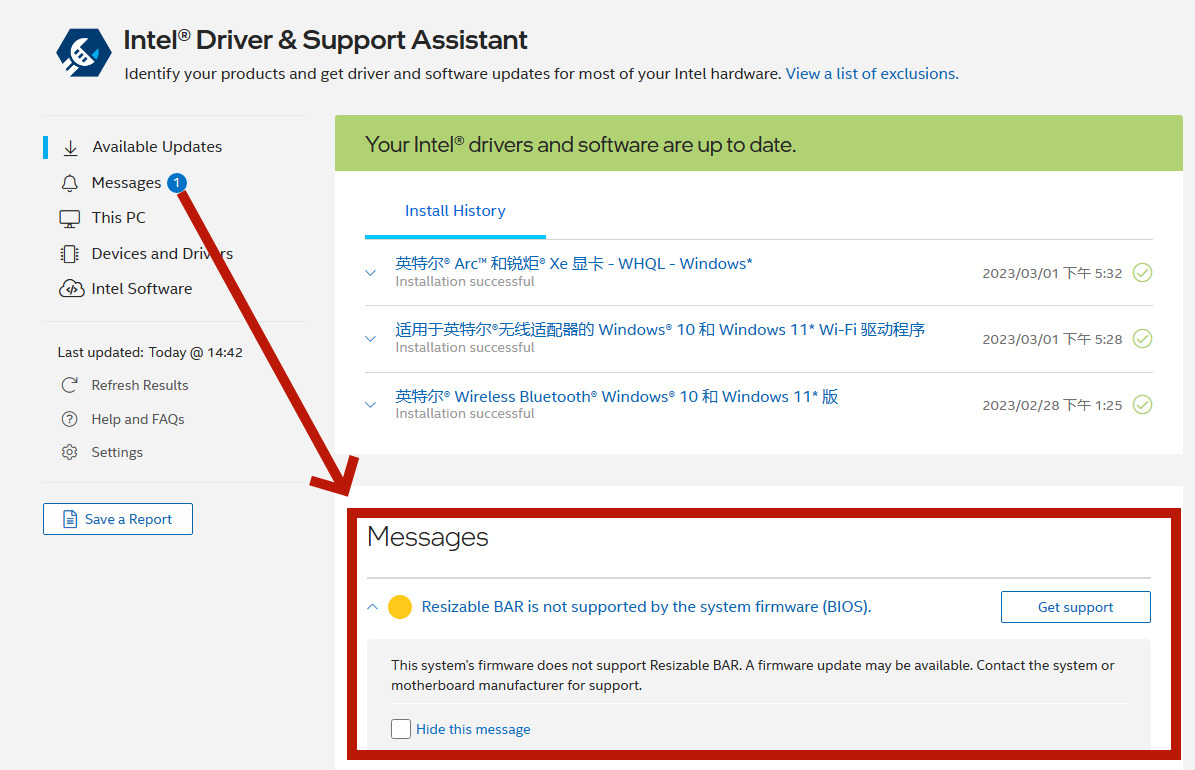 Intel Arc Control prompts [Resizable BAR general-not-supported] - Intel Community
