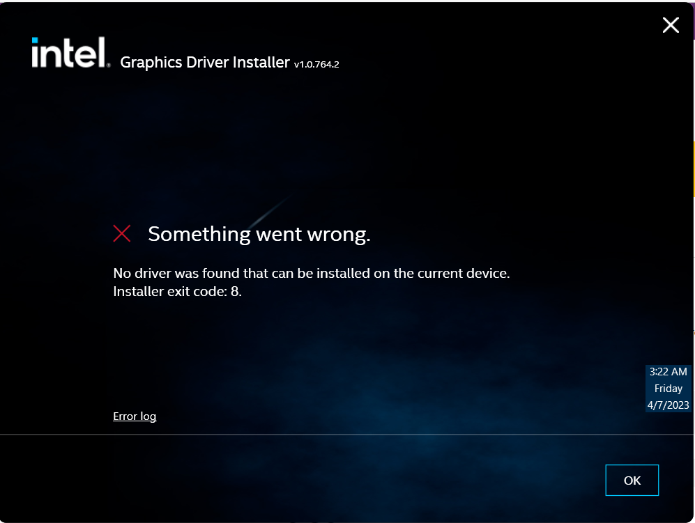 Graphics Driver Update Install Error Message - Intel Community