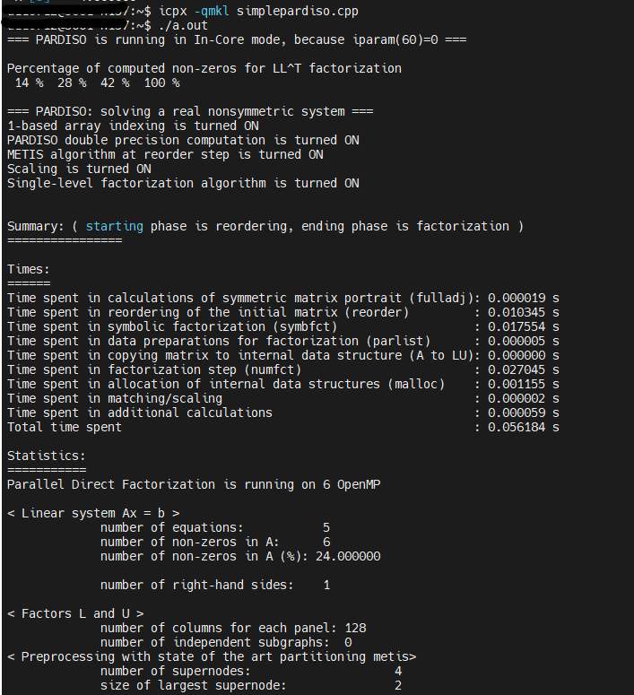 Simple code gets error=-1 inconsistent input in Pardiso - Intel Community