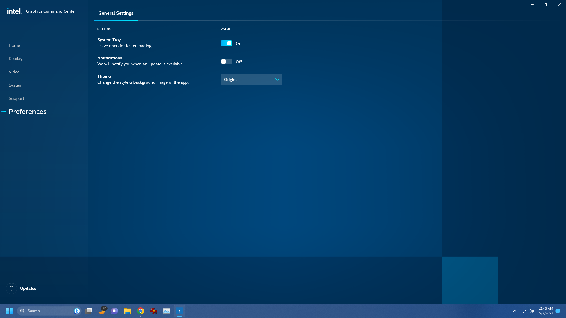 Intel Graphics Command Center is missing the global settings tab ...