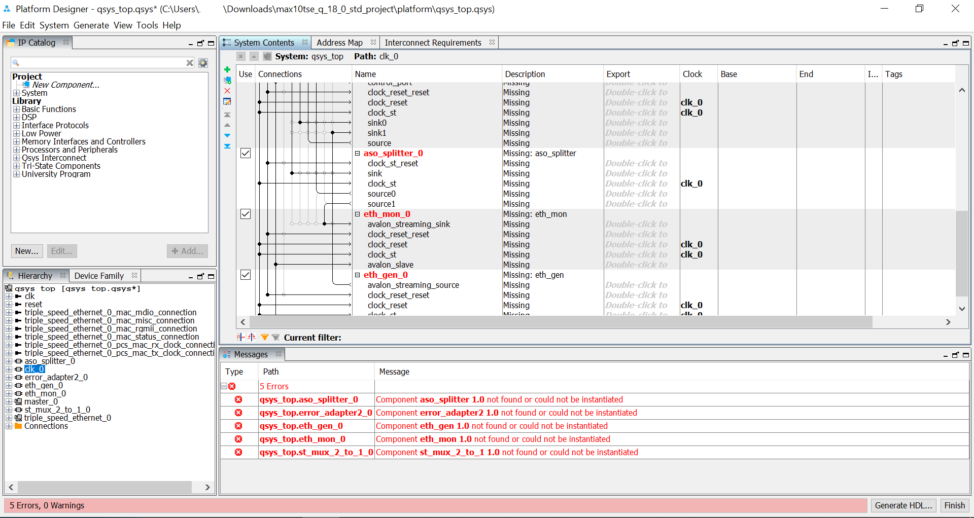 Problem running MAX 10 - Single-Port Triple Speed Ethernet and On-Board ...