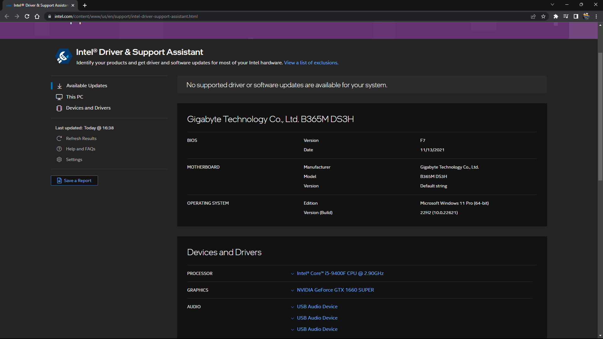No supported driver or software updates are available for your system ...