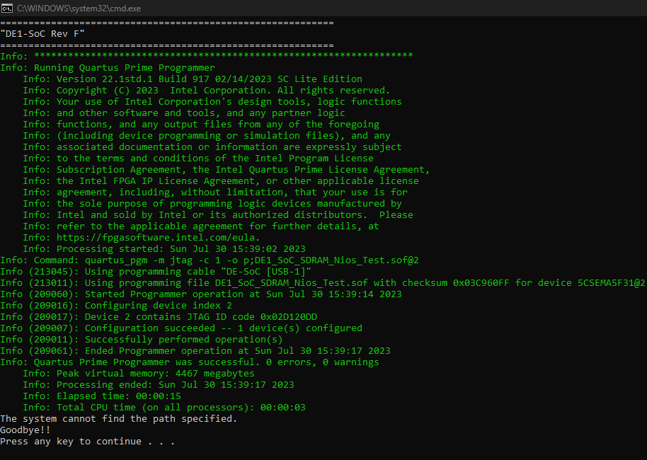 Running batch file of ADC on DE1 SoC from demonstration folder - Intel Community