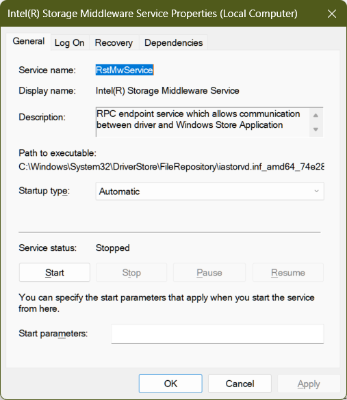 RstMwService stops and won't restart, prevents running Intel Optane ...