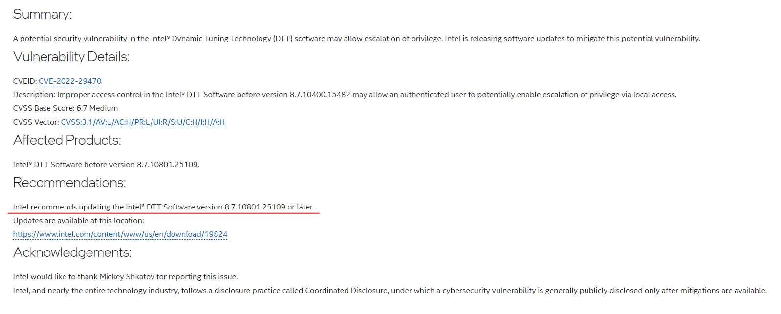 Intel® Dynamic Tuning Technology (DTT) vulnerability - Intel Community