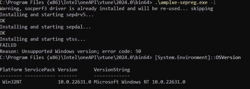 Solved: Error Code 50 while installing sampling drivers for VTune for ...