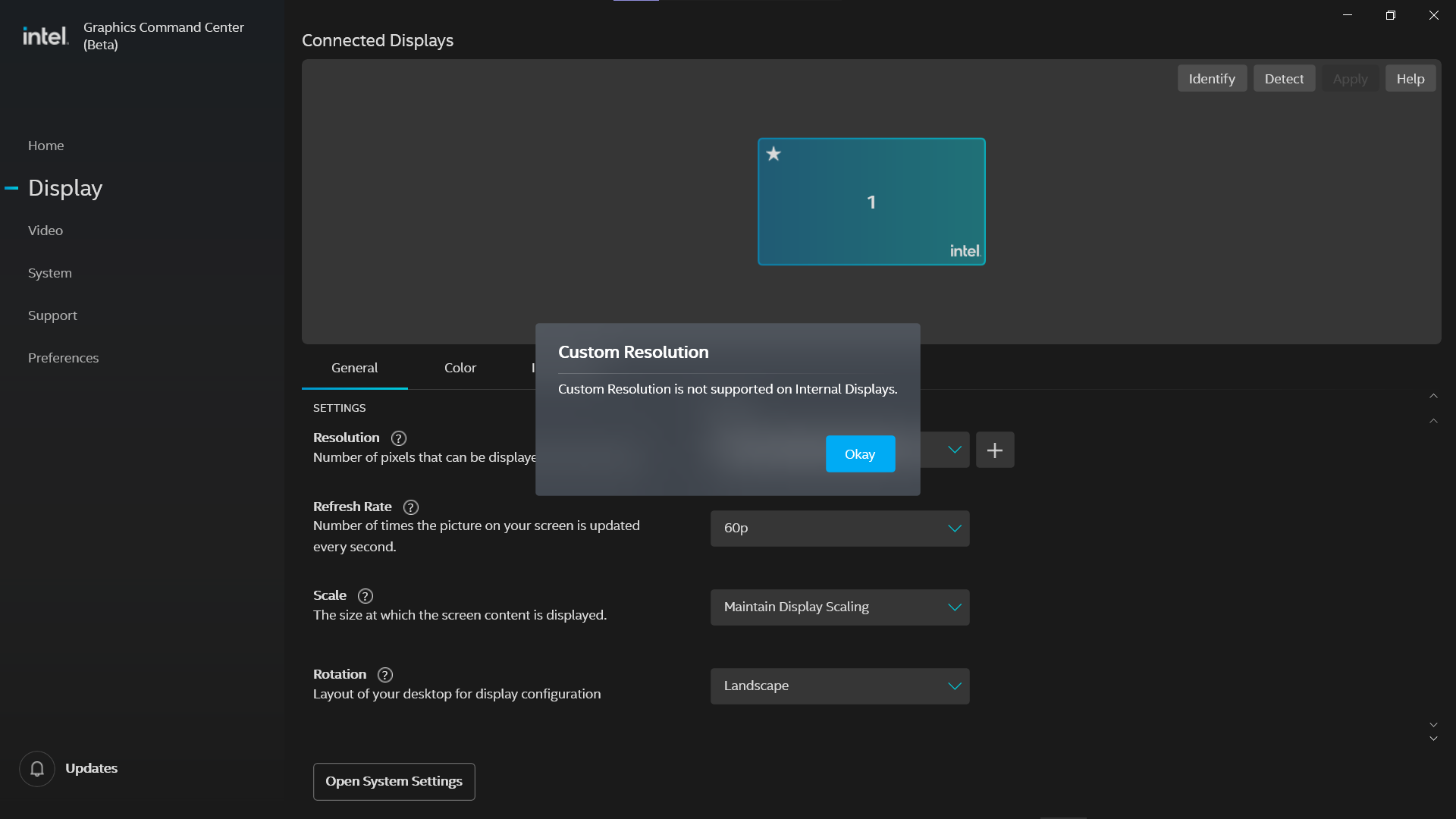 Custom resolution is not supported on the Intel display - Intel Community