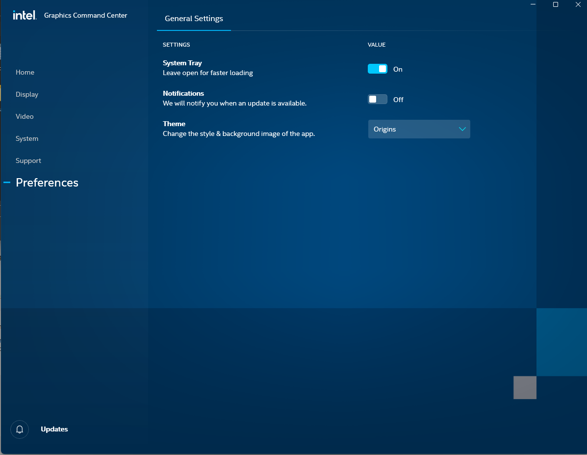 Intel Graphics Command Center is missing the global settings tab ...