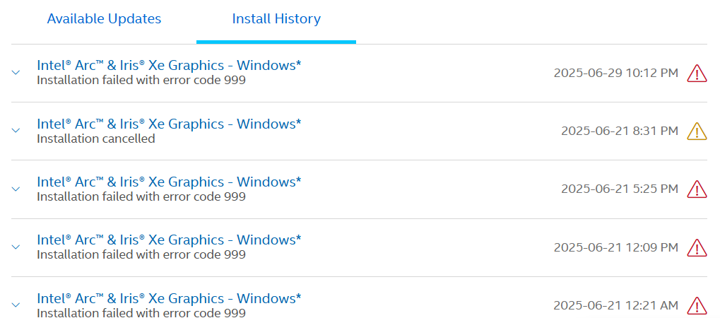 Re: Intel® Arc™ & Iris® Xe Graphics - Windows* Installation failed with error code 999 - Intel ...