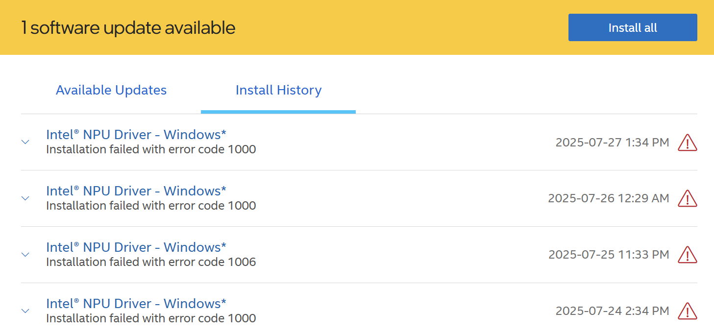 Solved: NPU driver finishes OK but Error 1000 is reported - Page 2 - Intel Community